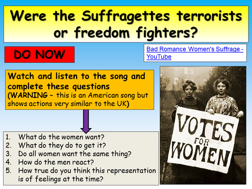 Suffragettes Terrorism | Teaching Resources