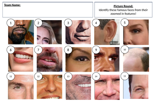 Celebrity Faces Picture Quiz - answers in description | Teaching Resources