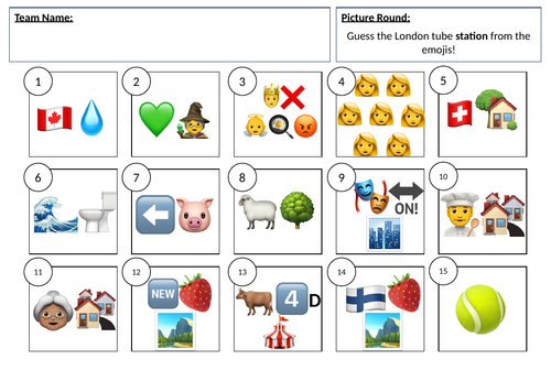 Emoji Tube Stations Picture Quiz - answers in description | Teaching ...