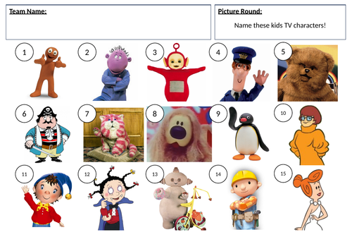 Kids TV Characters Picture Quiz - answers in description | Teaching ...