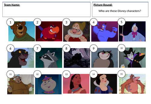 Disney Characters Picture Quiz - answers in description | Teaching ...