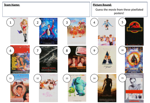 Movie Posters Picture Quiz - answers in description | Teaching Resources