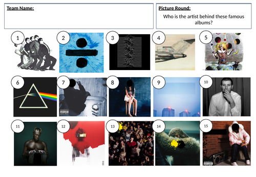 Album Artwork Picture Quiz - answers in description | Teaching Resources