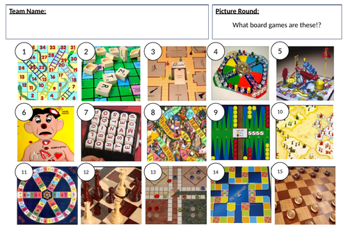 Board Games Picture Quiz - answers in description | Teaching Resources