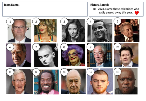 RIP 2023 Picture Quiz - answers in description | Teaching Resources