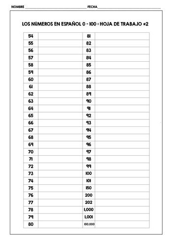 SPANISH NUMBERS 0-100 WORKSHEETS FREEBIE #1 | Teaching Resources