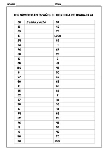 Spanish Numbers 1 100 Worksheets Numbers 1 100 ESL Worksheet By