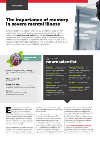 The importance of memory in severe mental illness | Teaching Resources