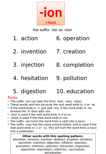 The Suffix - ion (-tion words) Spelling Booklet Year 3/4 | Teaching Resources
