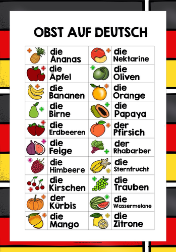 GERMAN FRUITS VISUAL VOCABULARY LIST FREEBIE | Teaching Resources