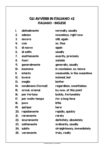 ITALIAN ADVERBS LIST FREEBIE #2 | Teaching Resources ITALIAN ADVERBS LIST FREEBIE #2 | Teaching Resources