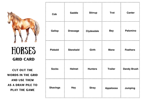 Horse Themed Bingo Game Activity Lesson Filler | Teaching Resources
