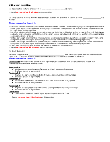 Edexcel iGCSE History USA 1919-1941 writing frame | Teaching Resources