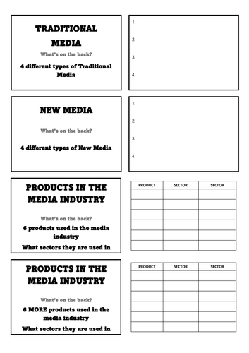 R093 - TA1 - THE MEDIA INDUSTRY FLASHCARDS | Teaching Resources