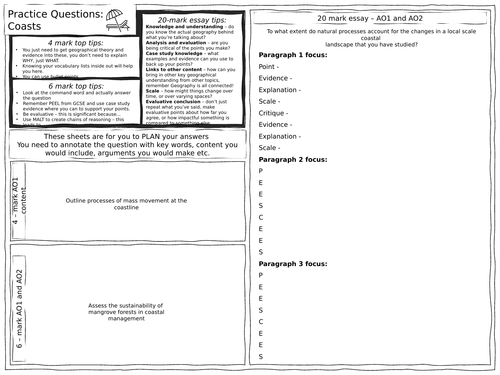 AQA A-Level Geography Coasts: Exam Prep Question Sheet Bundle ...