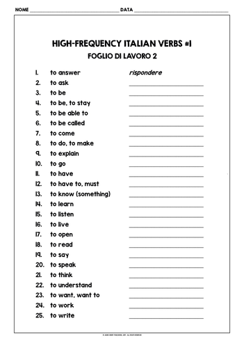 ITALIAN VERBS WORKSHEETS FREEBIE #1 | Teaching Resources