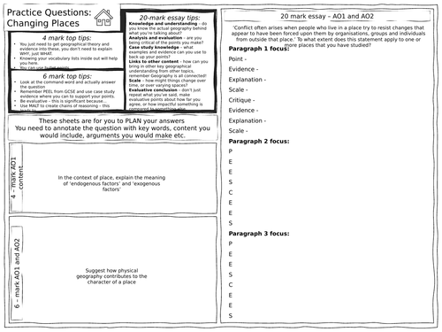 AQA A-Level Geography Changing Places: Exam Prep Question Sheet Bundle ...