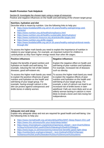WJEC GCSE Health and Social Care: Unit 2 Task 2 support pack | Teaching Resources