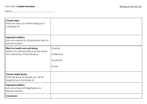 WJEC GCSE Health and Social Care: Unit 2 Task 2 support pack | Teaching ...