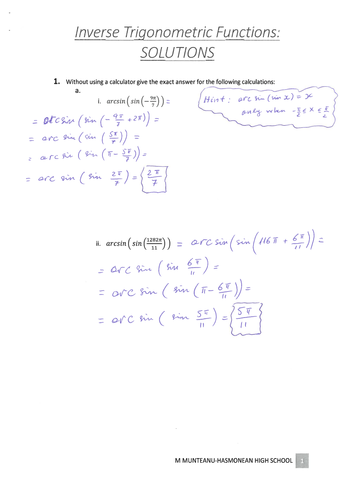Inverse Trigonometric Functions | Teaching Resources