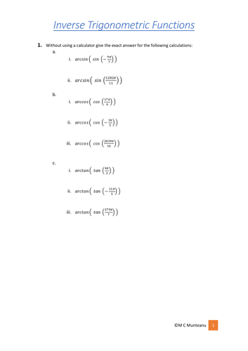 Inverse Trigonometric Functions | Teaching Resources