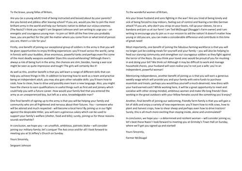 WW2 persuasive letters comprehension bundle | Teaching Resources