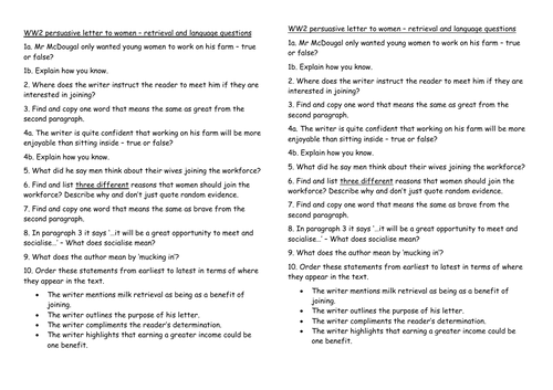 WW2 persuasive letters comprehension bundle | Teaching Resources