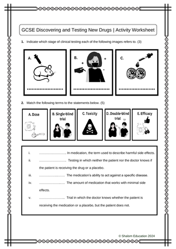 GCSE Biology - Discovering and Testing New Drugs Activity Worksheet ...