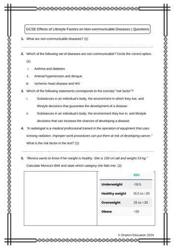 AQA GCSE Biology - Health and Disease Pack - 20 Practice Question ...