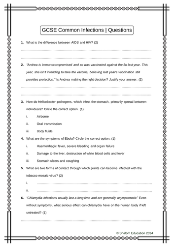 AQA GCSE Biology - Health and Disease Pack - 20 Practice Question ...