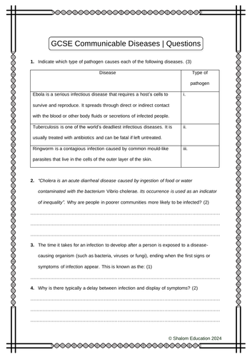AQA GCSE Biology - Health and Disease: 40 Activity + Practice Question ...