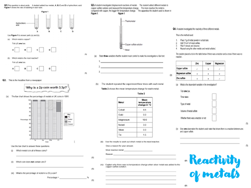 GCSE Exam Question sheets homework revision AQA Chemistry trilogy ...