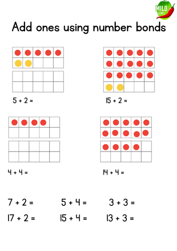 Add ones using number bonds differentiated worksheets | Teaching Resources