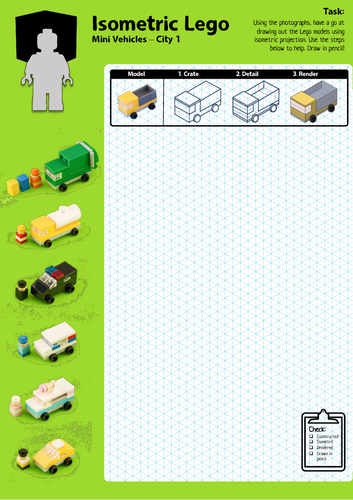 D&T Cover Work: Isometric Drawing - Lego - City Vehicles | Teaching ...