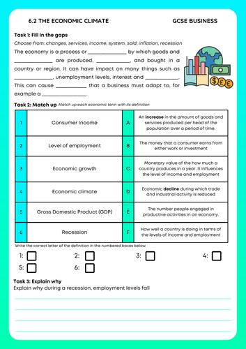 GCSE Business The Economic Climate Worksheet | Teaching Resources