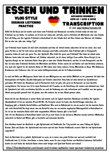 Essen und Trinken - German Listening Practice - Food & Drink | Teaching ...