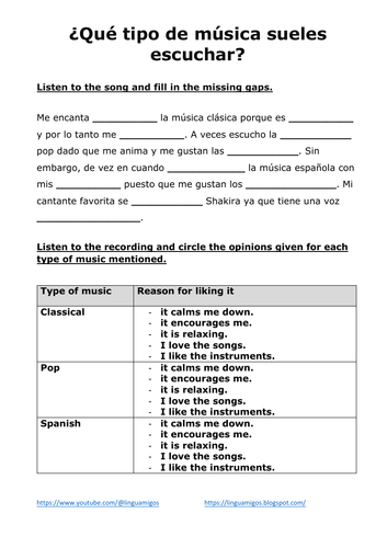 ¿Qué tipo de música te gusta escuchar? | Teaching Resources