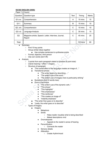 Cambridge IGCSE English (0500) Notes | Teaching Resources