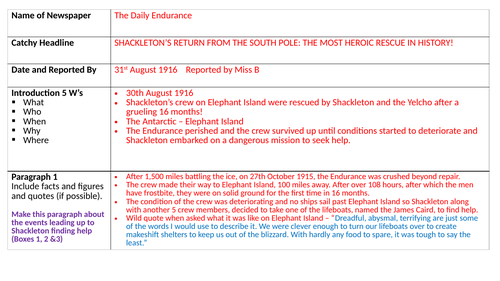 UKS2 Shackleton's Journey Newspaper Report Unit - 3 Lessons incl. PPT ...