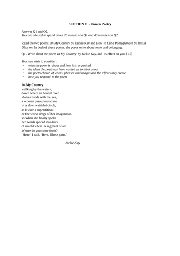 Eduqas Unseen Poetry Practice Papers | Teaching Resources