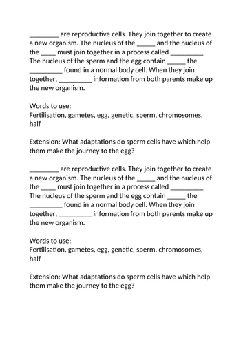 Year 7 - reproduction - Fertilisation and Implantation | Teaching Resources