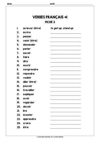 FRENCH VERBS WORKSHEETS FREEBIE #1 | Teaching Resources