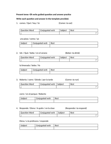 Present tense -ER verbs guided question and answer practice | Teaching ...