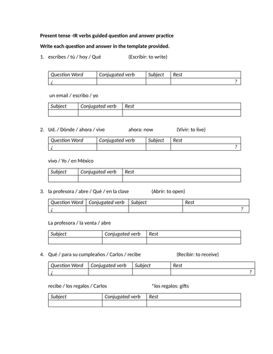Present tense -IR verbs guided question and answer practice | Teaching ...