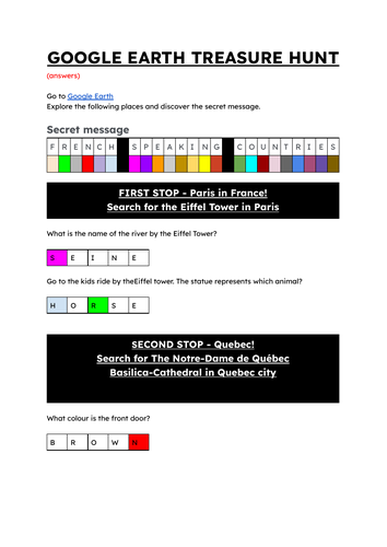 French speaking countries treasure hunt Google earth | Teaching Resources