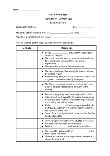 Nazi Germany 1933-45 Student Learning Booklet | Teaching Resources