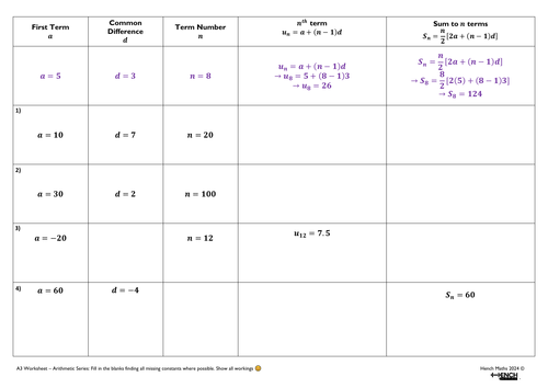 Arithmetic Sequences/Series - A3 Worksheet | Teaching Resources
