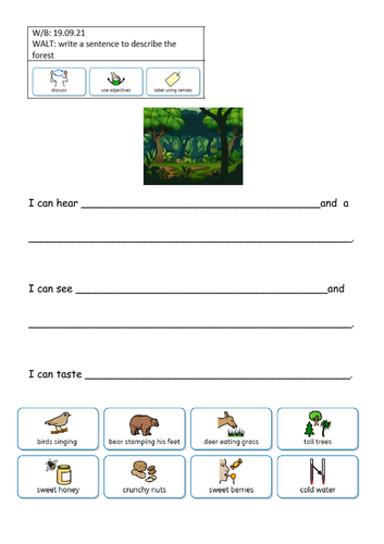 Writing sentences with adjectives - We are going on a bear hunt ...