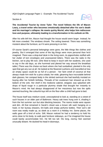 English Language Paper One Example (AQA): The Accidental Tourist ...