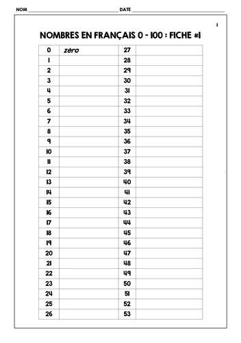 FRENCH NUMBERS 0-100 WORKSHEETS FREEBIE #1 | Teaching Resources